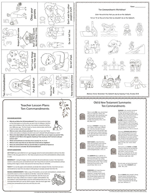 Ten Commandments Wall Chart for Kids, 17" x 22" Plus Lesson Plans and ...