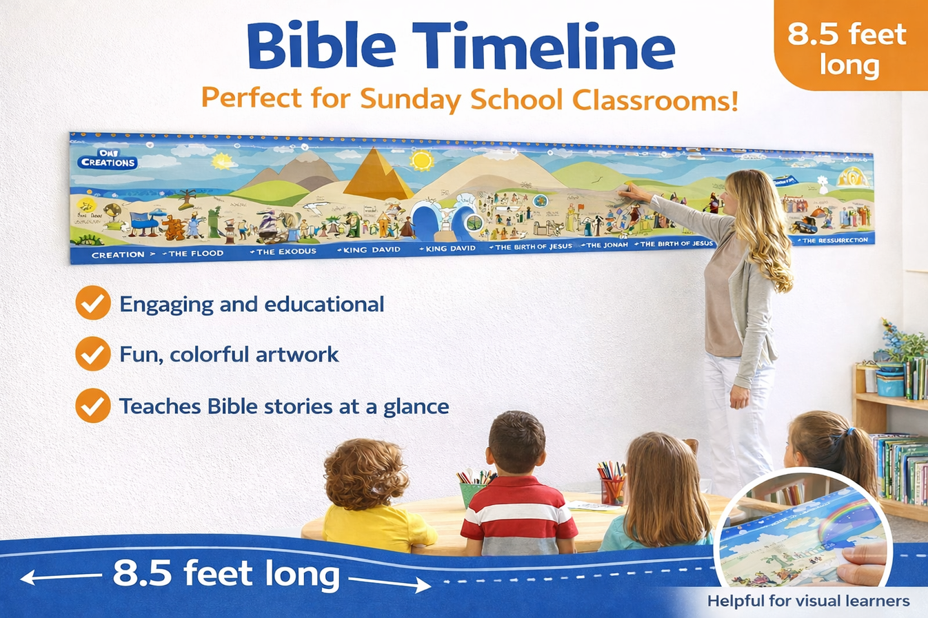 Bible Story Timeline for Kids, 12" x 102" (8.5 Feet Long) Bible Histor ...
