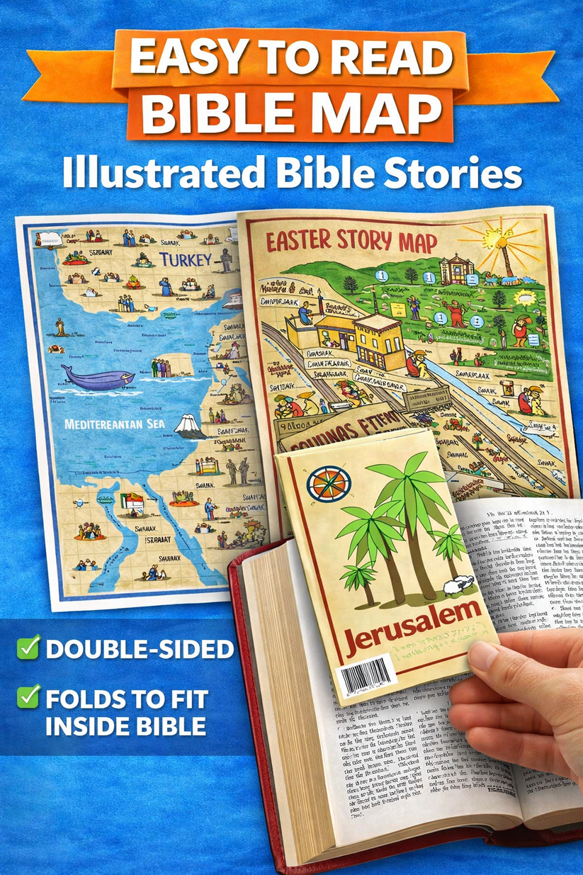 Fold Out Pamphlet Bible Map of Bible Story Locations and Easter Events ...