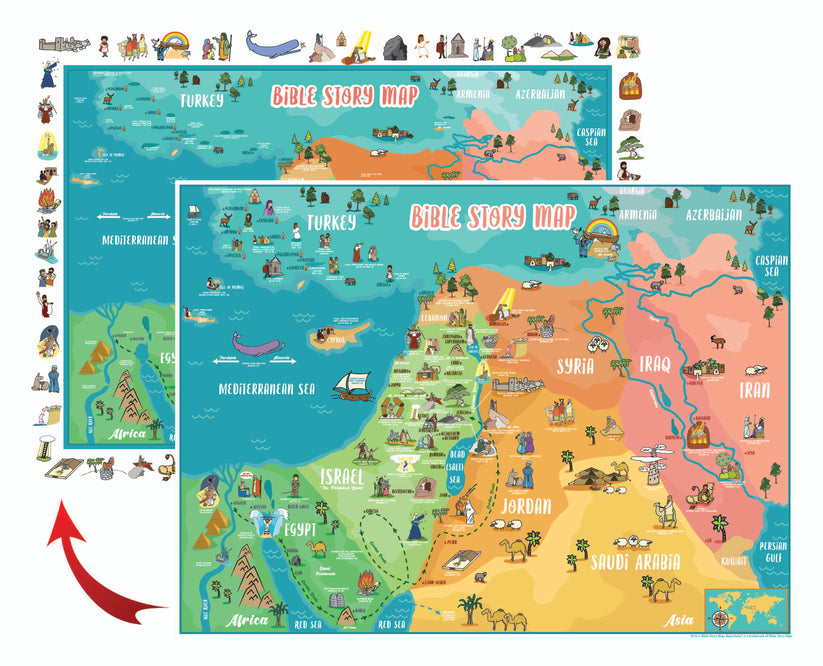 Bible Story Map Poster Wall Chart with 70+ Illustrations for Christian