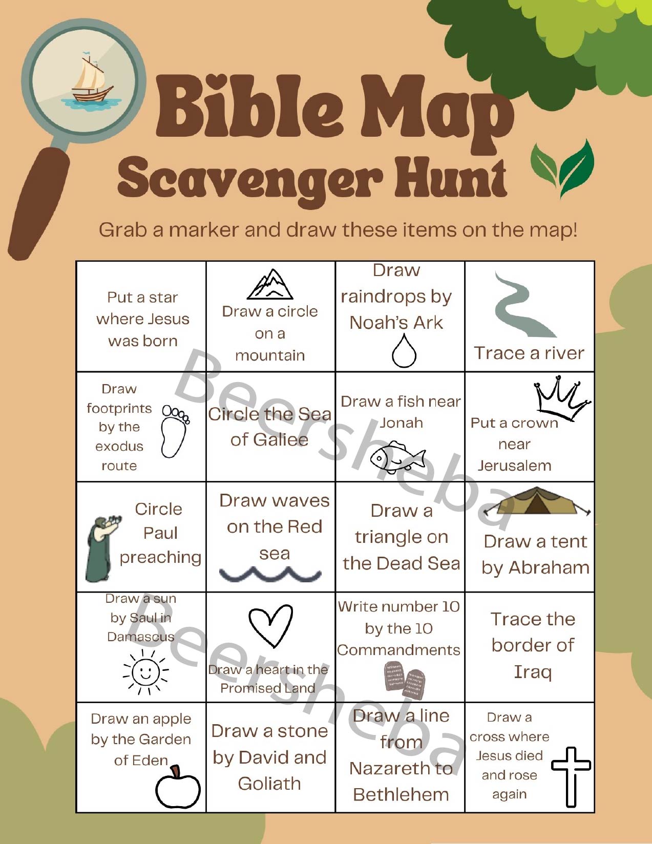 Bible Map Scavenger Hunt Worksheet for Kids - Digital Download – Bible ...